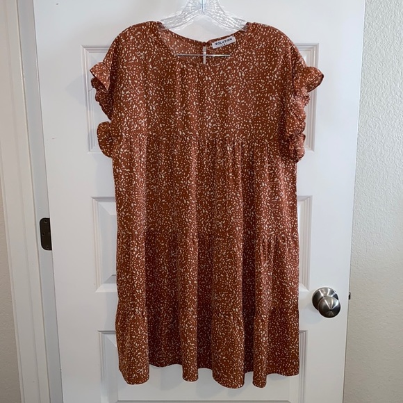 Solution | Dresses | Solution Sz S Brown Animal Print Frill Sleeve ...